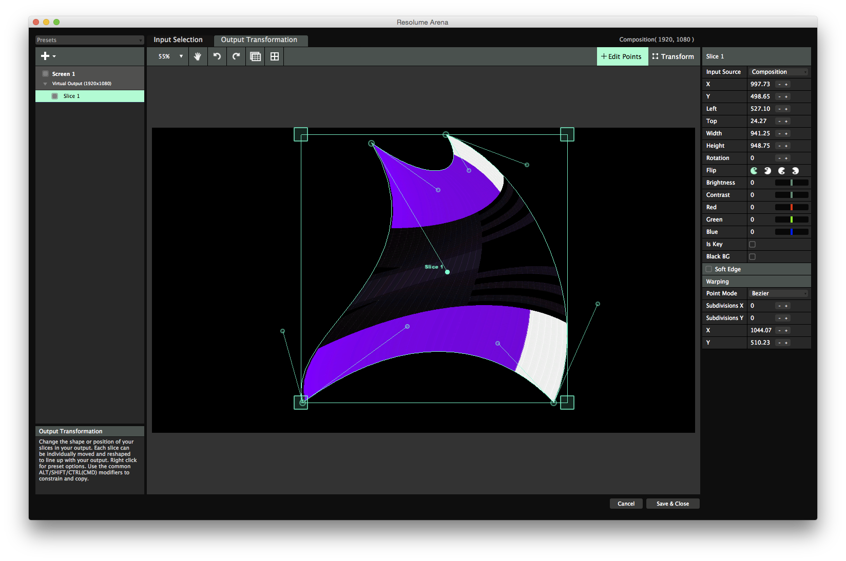 Output Transformation - Resolume