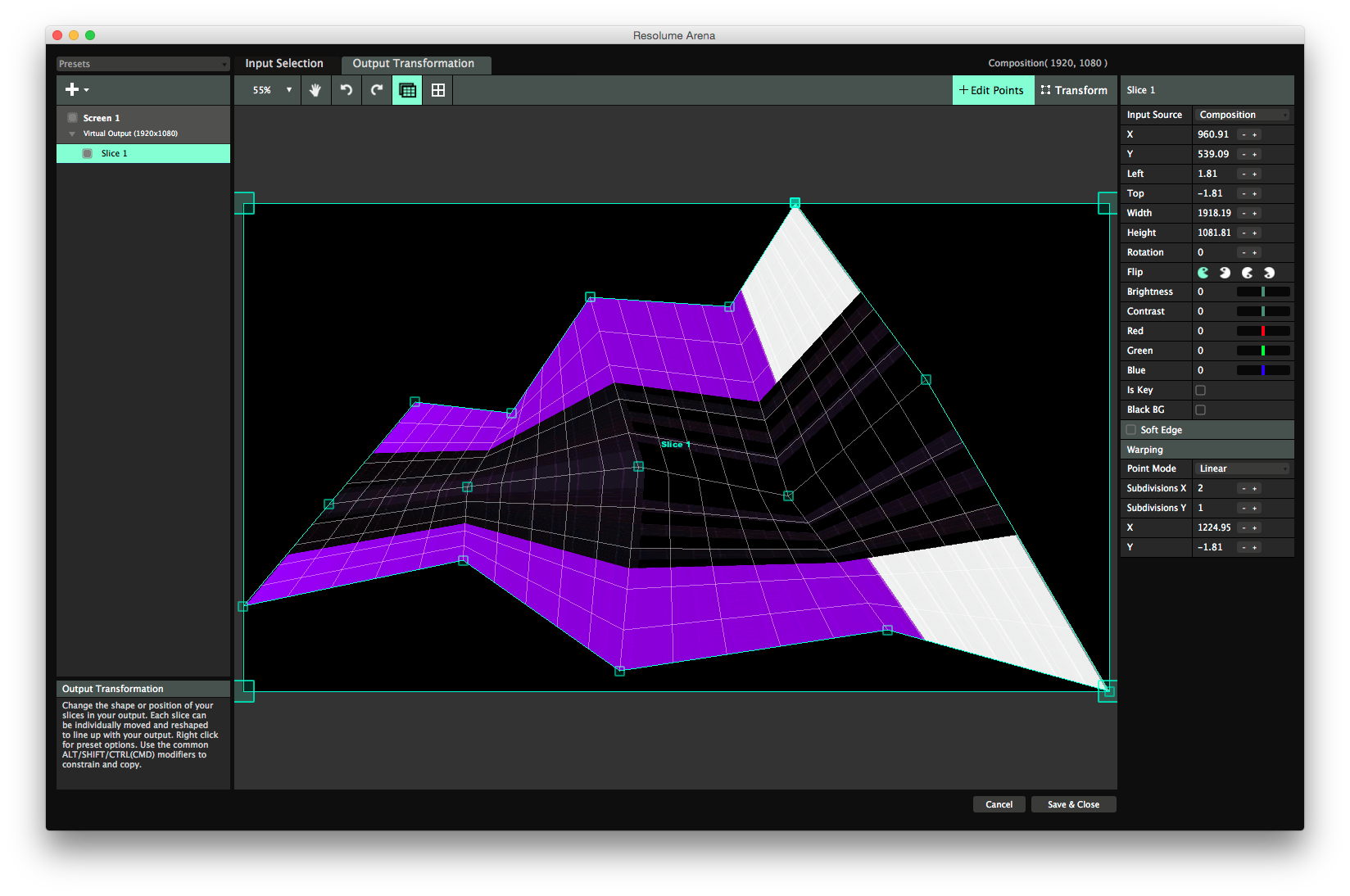 Transformación de salida - Resolume VJ Software
